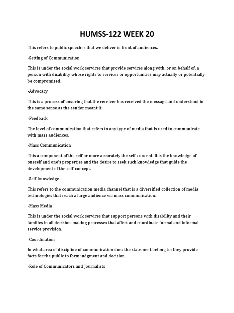 Humss-122 Week 20 | PDF | Communication | Social Work