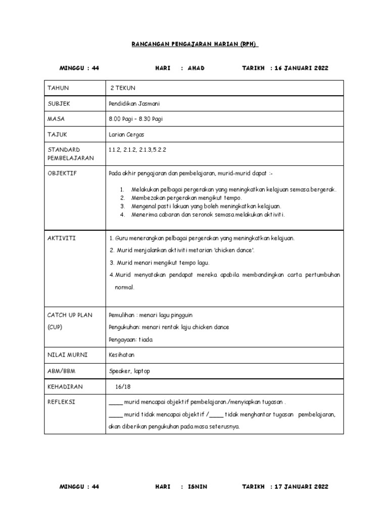 RPH PJ Tahun 2 | PDF