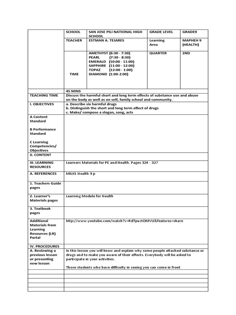 Lesson Plan | PDF | Stimulant | Drugs