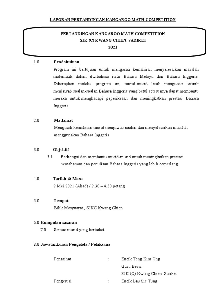 Laporan Pertandingan Kangaroo Math 2021 | PDF
