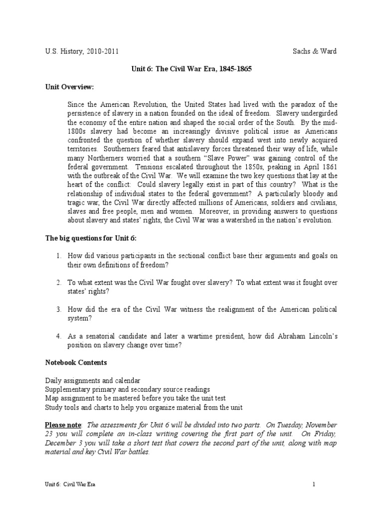 Unit 6 Assignments 1011 | PDF | Violence | American Civil War