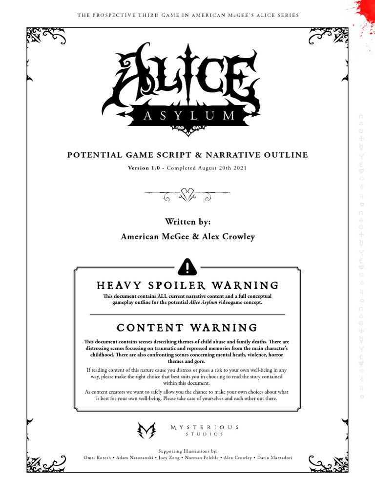 V1.0 Alice Asylum Narrative Outline AUG20 2021 With Illustrations | PDF ...