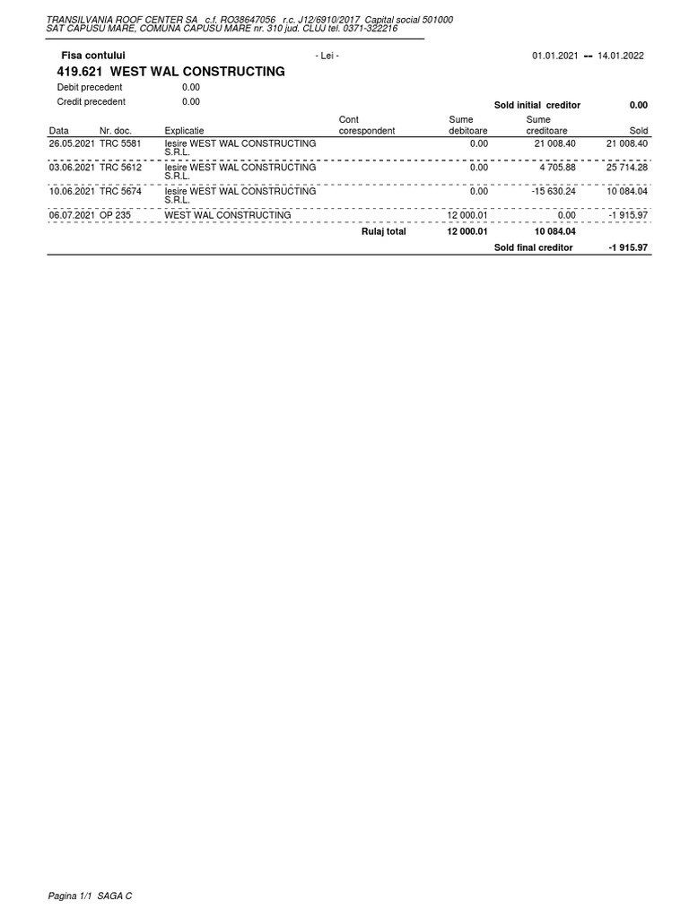419.621 West Wal Constructing: Fisa Contului | PDF | Finance & Money ...