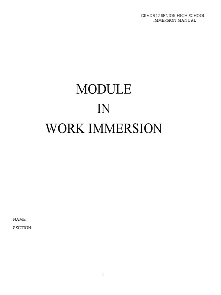 IN Work Immersion: Grade 12 Senior High School Immersion Manual | PDF ...
