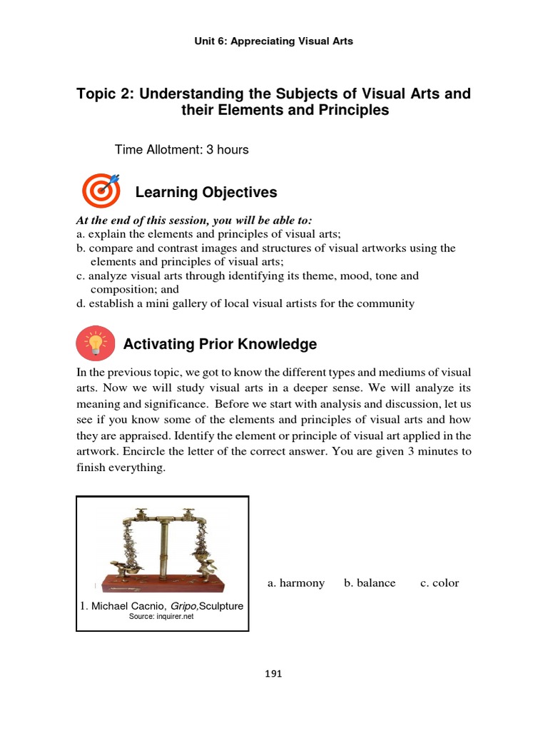 UNIT6. Topic 2 Understanding The Subjects of Visual Arts and Their ...