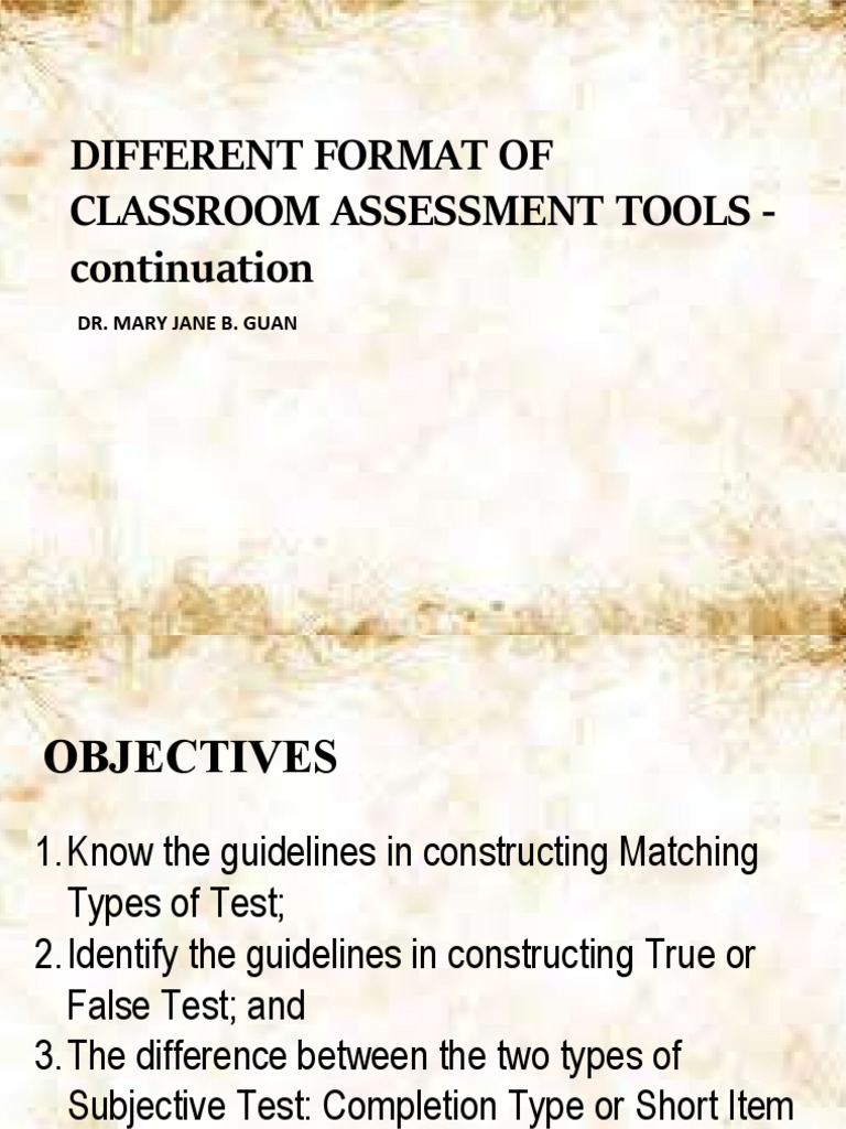 Types of Assessment Tools Part II - TF, Matching Type, Essay | PDF ...