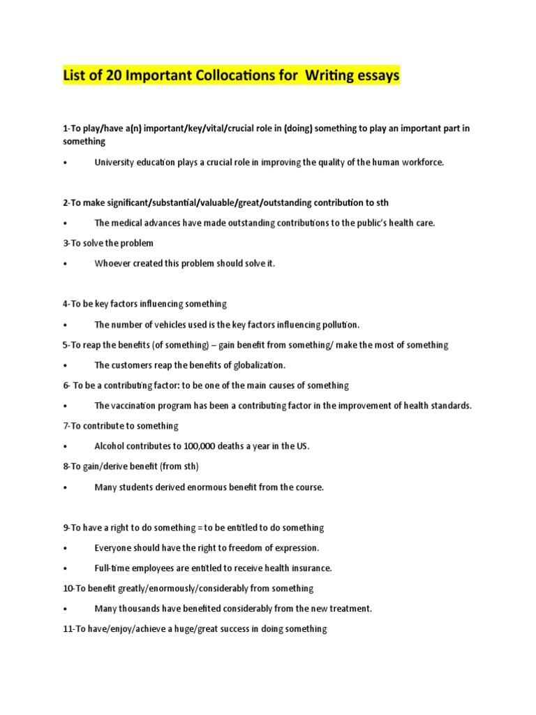 20 Important Collocations | PDF | Health Care | Health Sciences