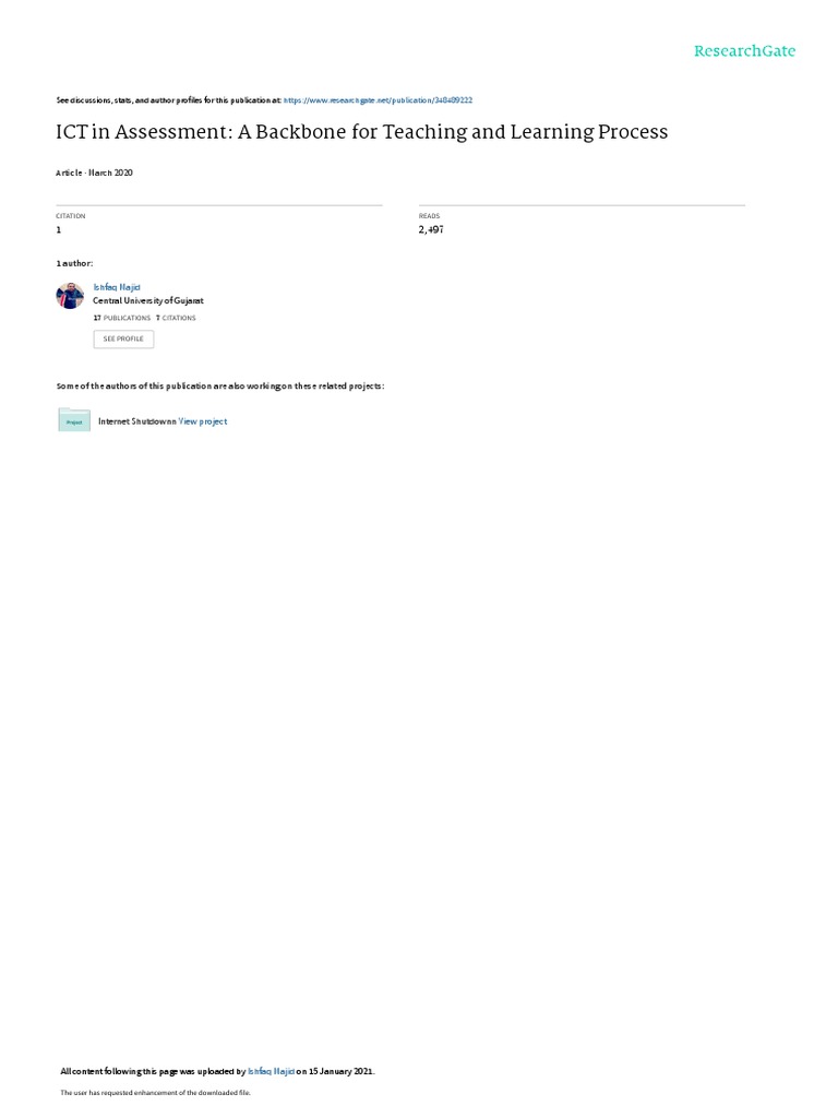 ICT in Assessment: A Backbone For Teaching and Learning Process | PDF ...