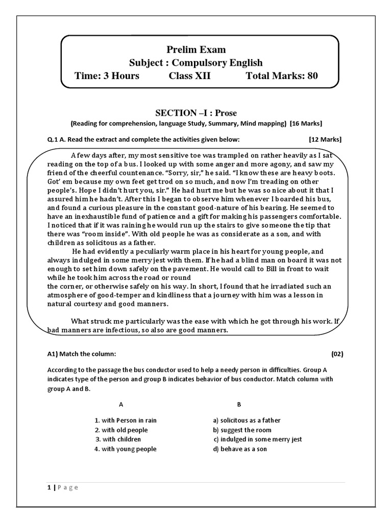 English Prelim Exam Class XII Guide | PDF | Advertising | Poetry