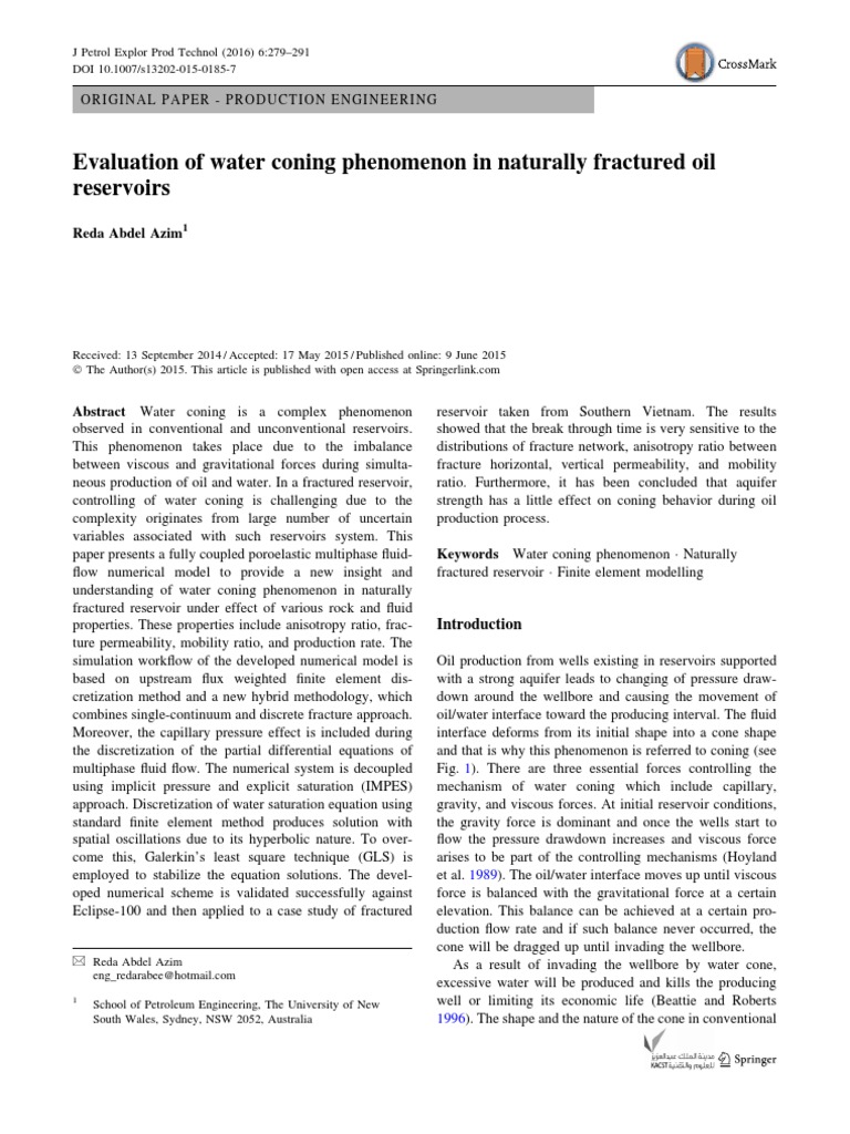 Water Coning | PDF | Petroleum Reservoir | Permeability (Earth Sciences)