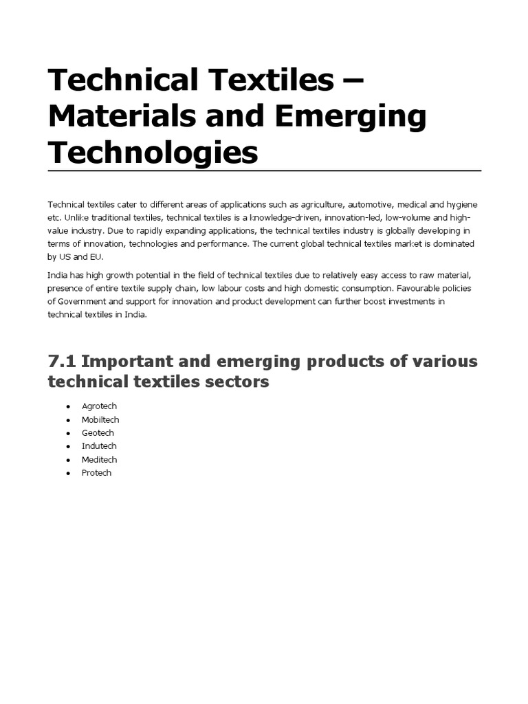 Technical Textiles - Materials and Emerging Technologies | PDF ...