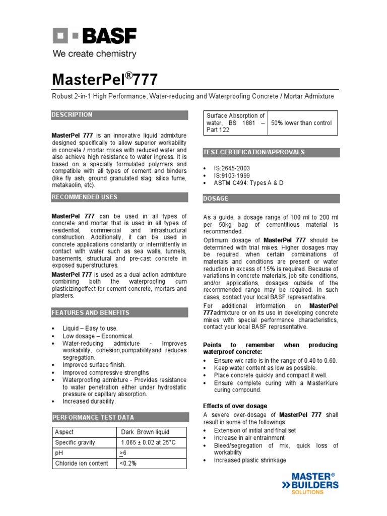 MasterPel 777 v2 | PDF | Concrete | Cement