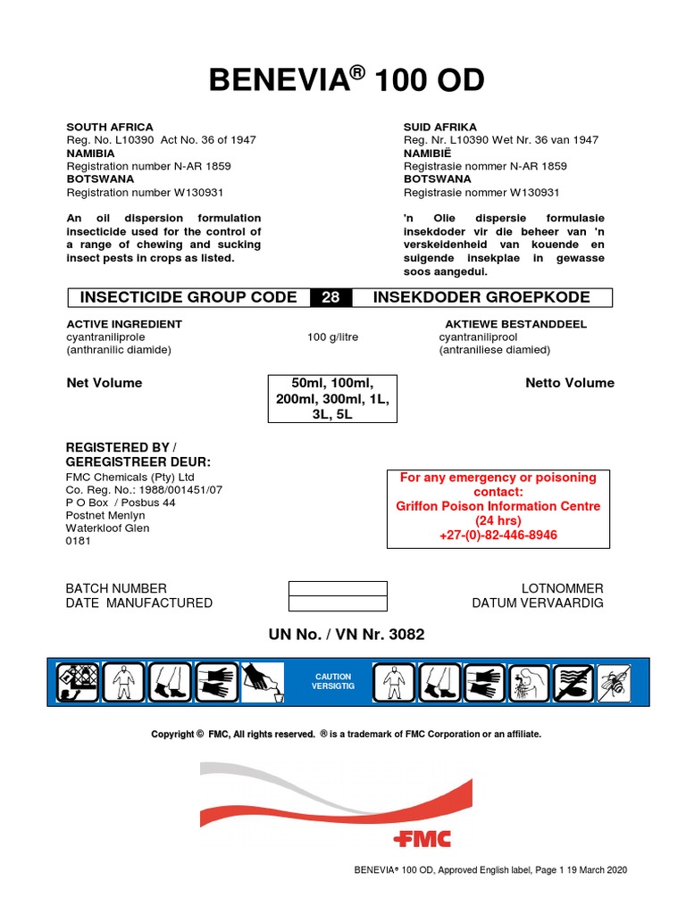 BENEVIA 100 OD-FMC-English-Approved-19 March 2020 | PDF | Insecticide | Pest (Organism)