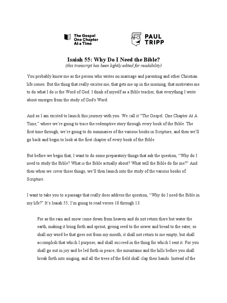 01 Transcript Bible Study Intro 1 Isaiah 55 | PDF | Bible | Book Of Isaiah