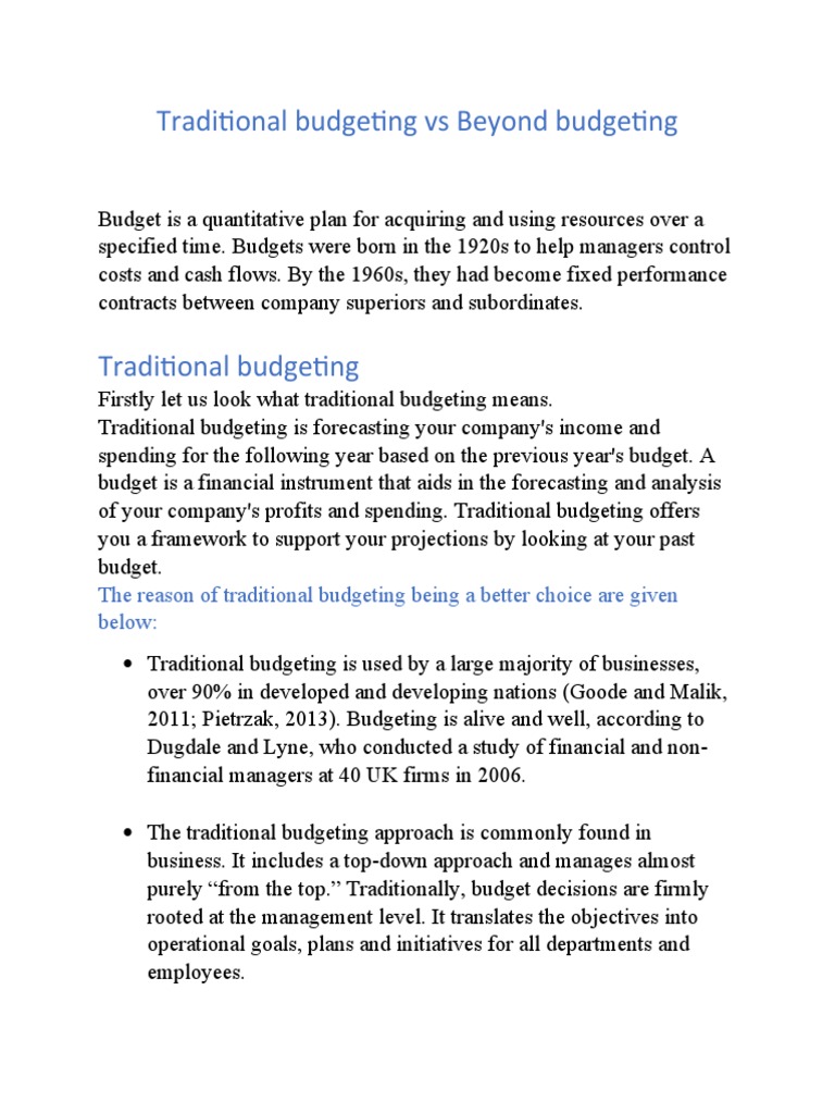 Traditional Budgeting Vs Beyond Budgeting | PDF | Budget | Loans
