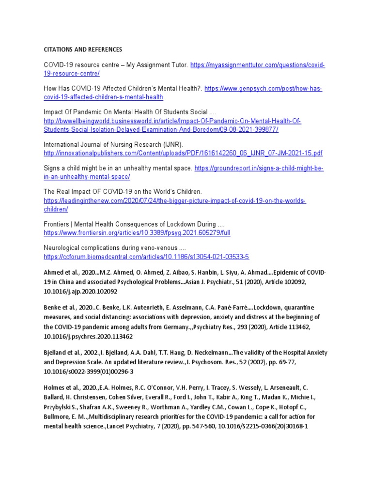 Citations and References Mental | PDF | Mental Health | Mental Disorder