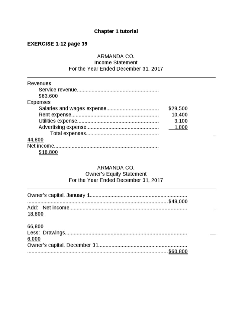 Chapter 1 Tutorial | PDF | Expense | Equity (Finance)