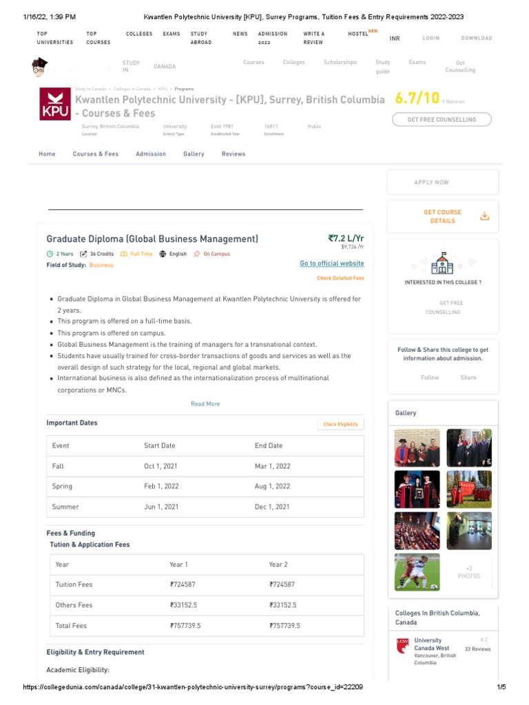 Kwantlen Polytechnic University (KPU), Surrey Programs, Tuition Fees ...