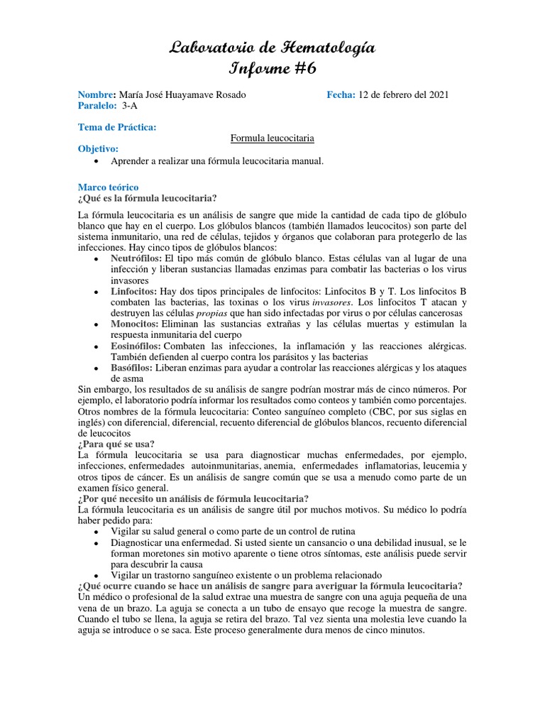 Análisis de una fórmula leucocitaria: procedimiento, resultados e ...