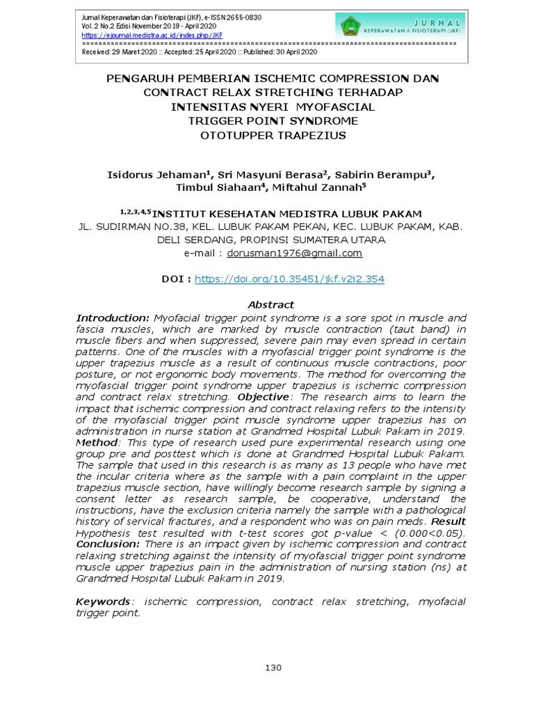 Pengaruh Pemberian Ischemic Compression Dan Contract Relax Stretching ...
