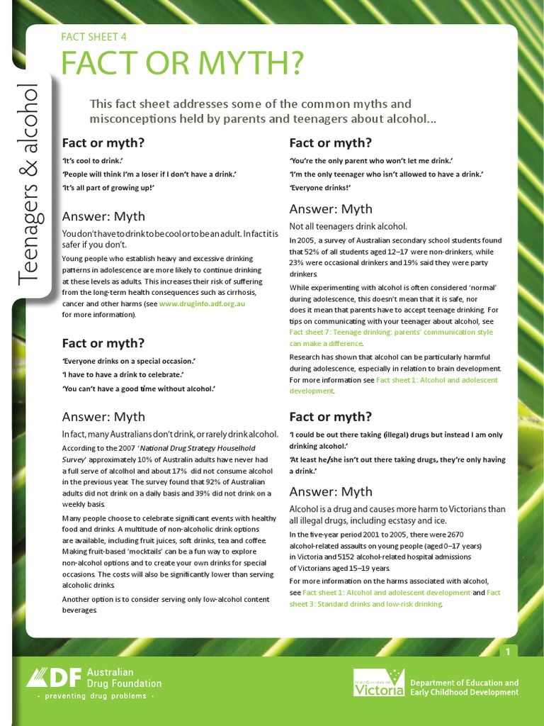 Fact or Myth? Fact or Myth? | PDF | Alcohol Intoxication | Alcoholism