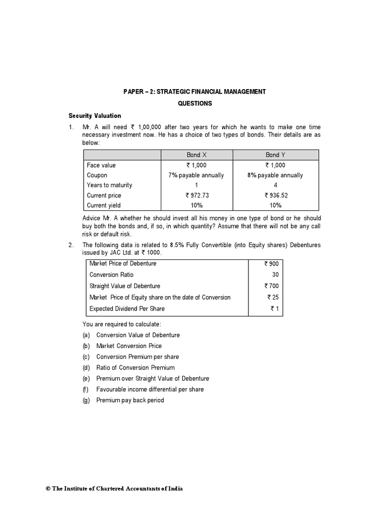 Paper - 2: Strategic Financial Management Questions Security Valuation ...