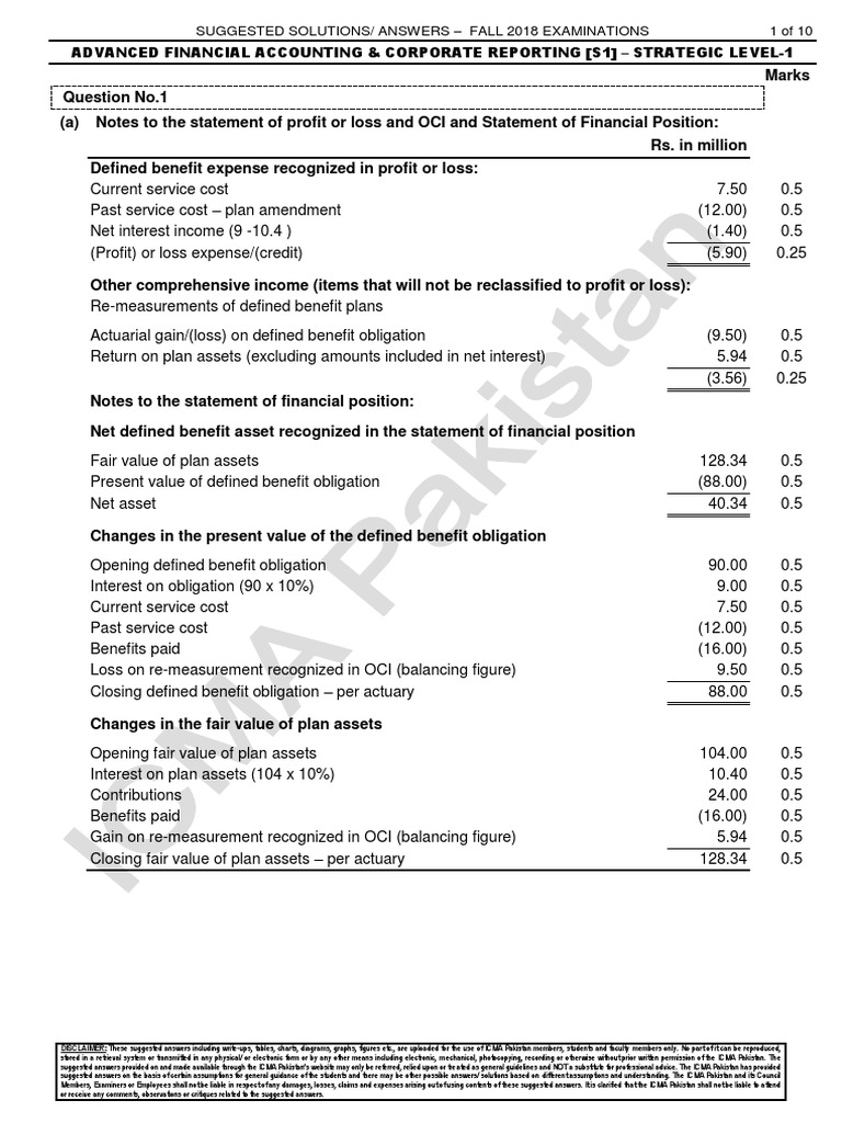 Suggested Solutions/ Answers - Fall 2018 Examinations 1 of 10 Advanced ...