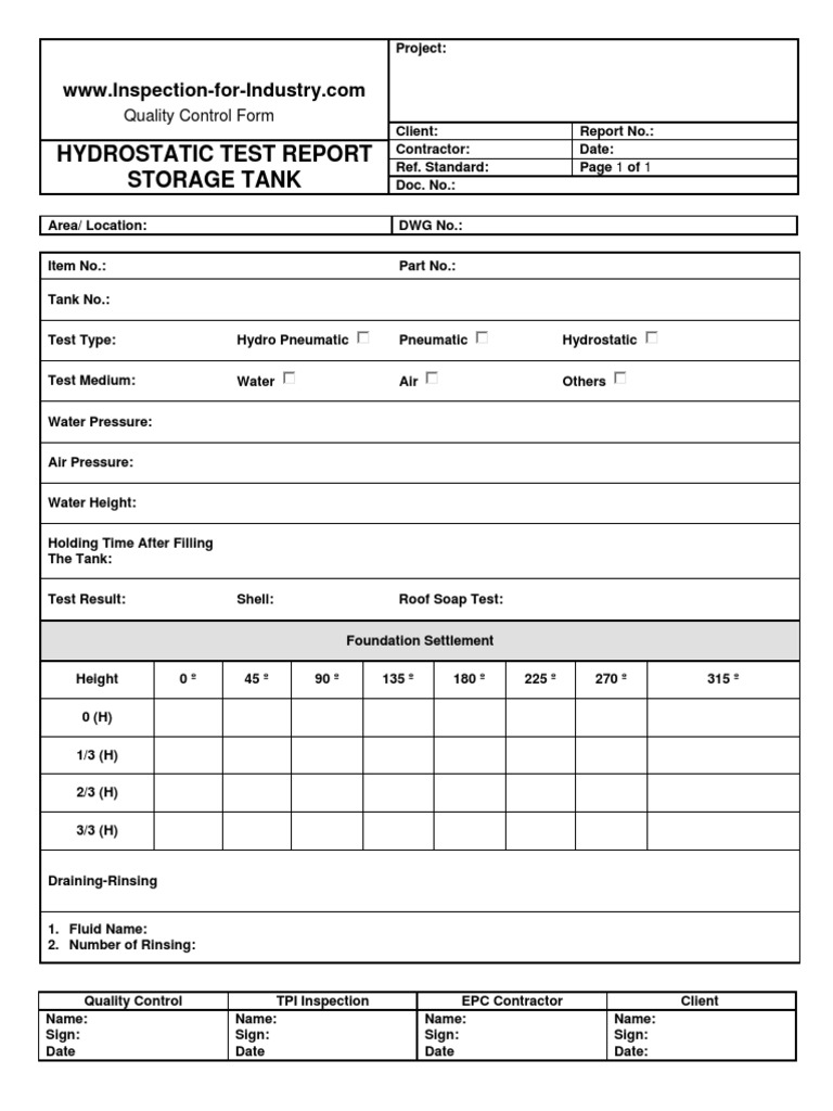 Hydrostatic Test Report for Storage Tank | PDF | Technology & Engineering