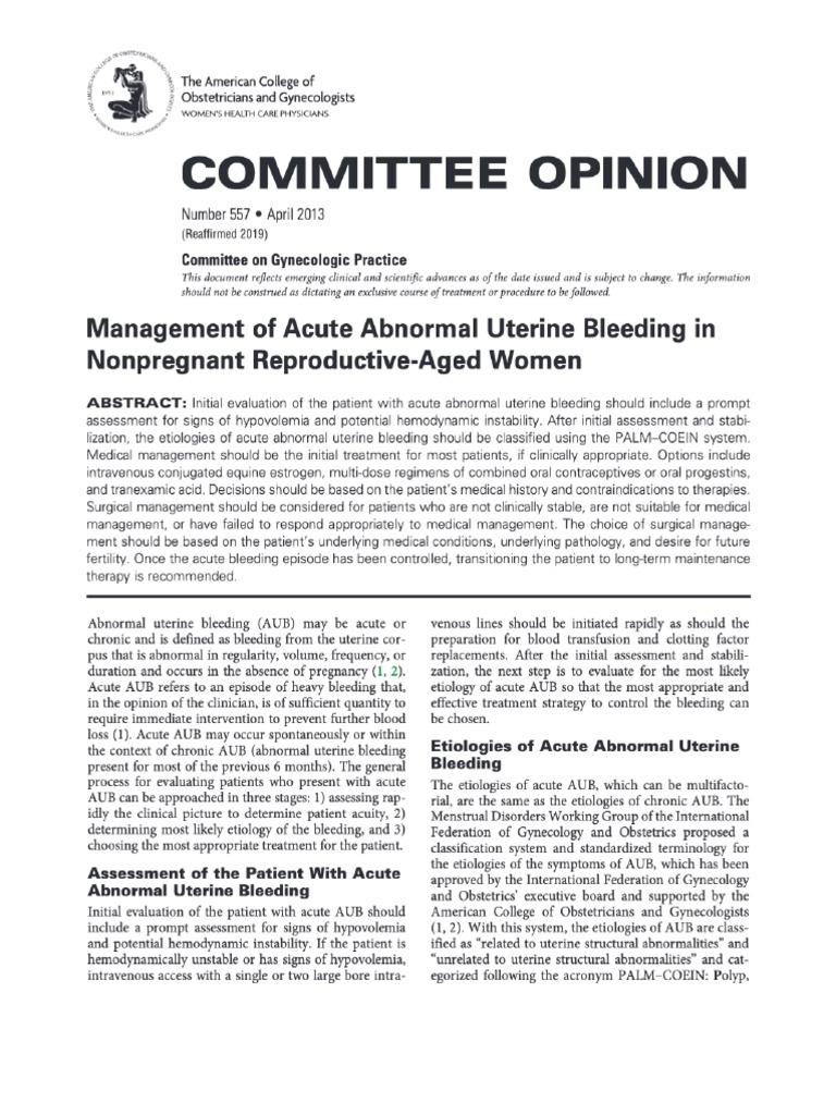 Management of Acute Abnormal Uterine Bleeding in Nonpregnant ...