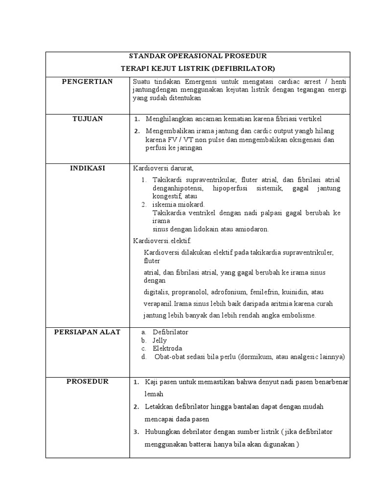 K1 Sop Terapi Kejut Listrik (Defibrilator) | PDF