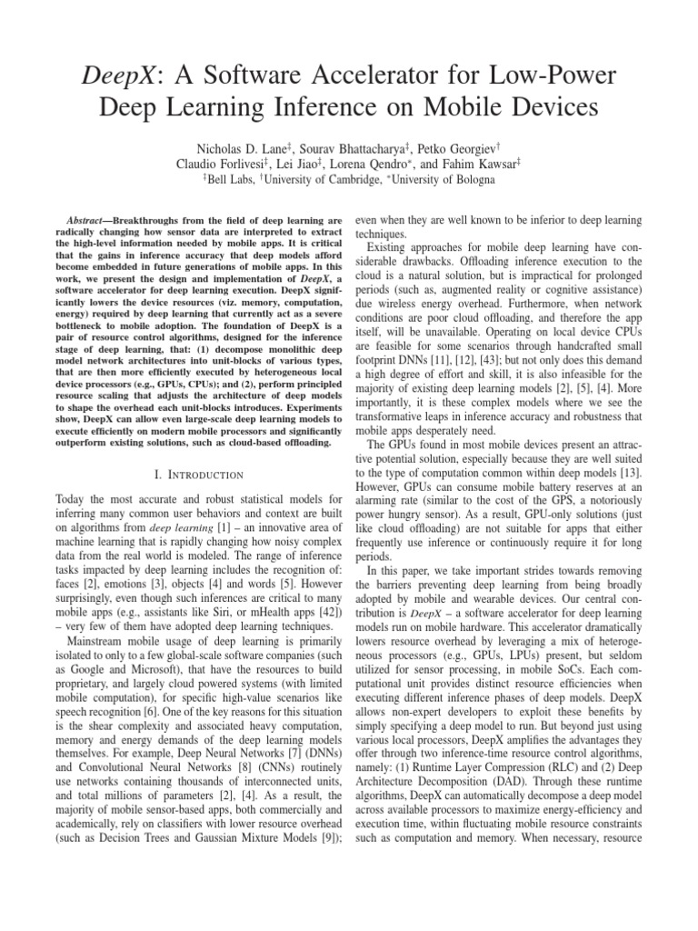 Deep Learning Inference On Mobile Devices: Deepx: A Software Accelerator For Low-Power | PDF ...