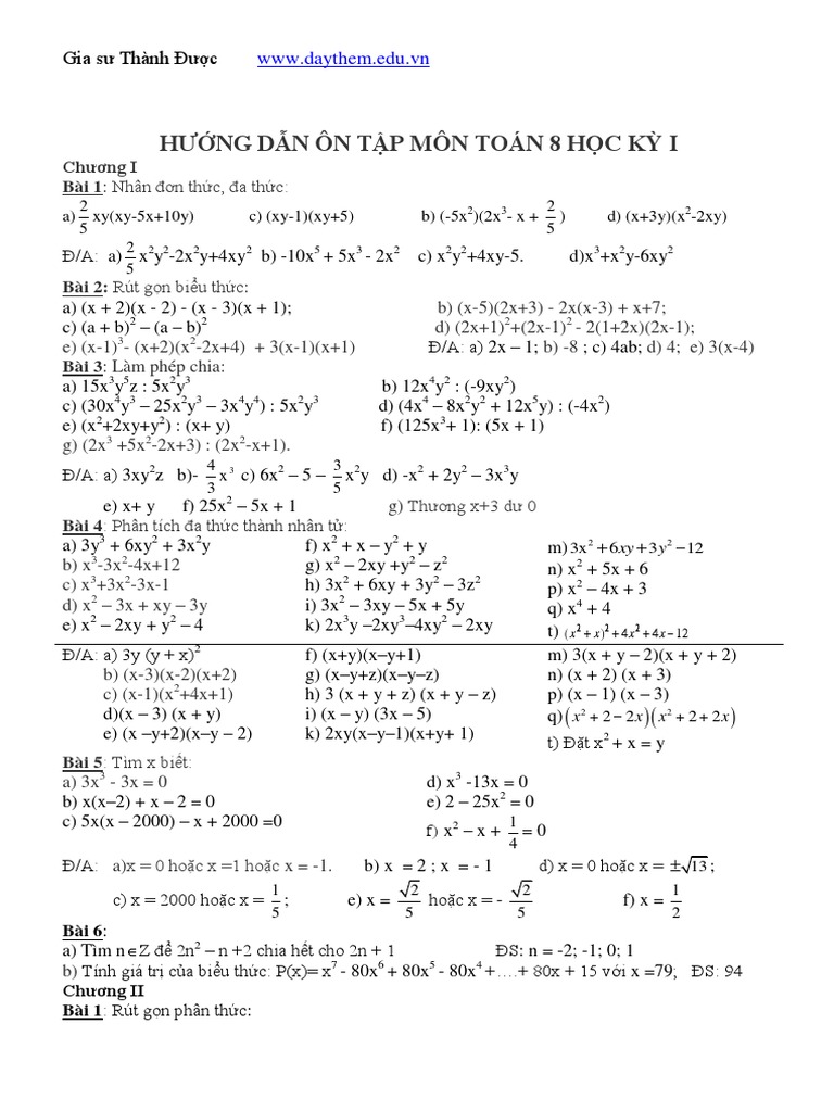 De Cuong On Tap Ki 1 Toan 8 de Cuong On Tap Ki 1 Toan 8 | PDF