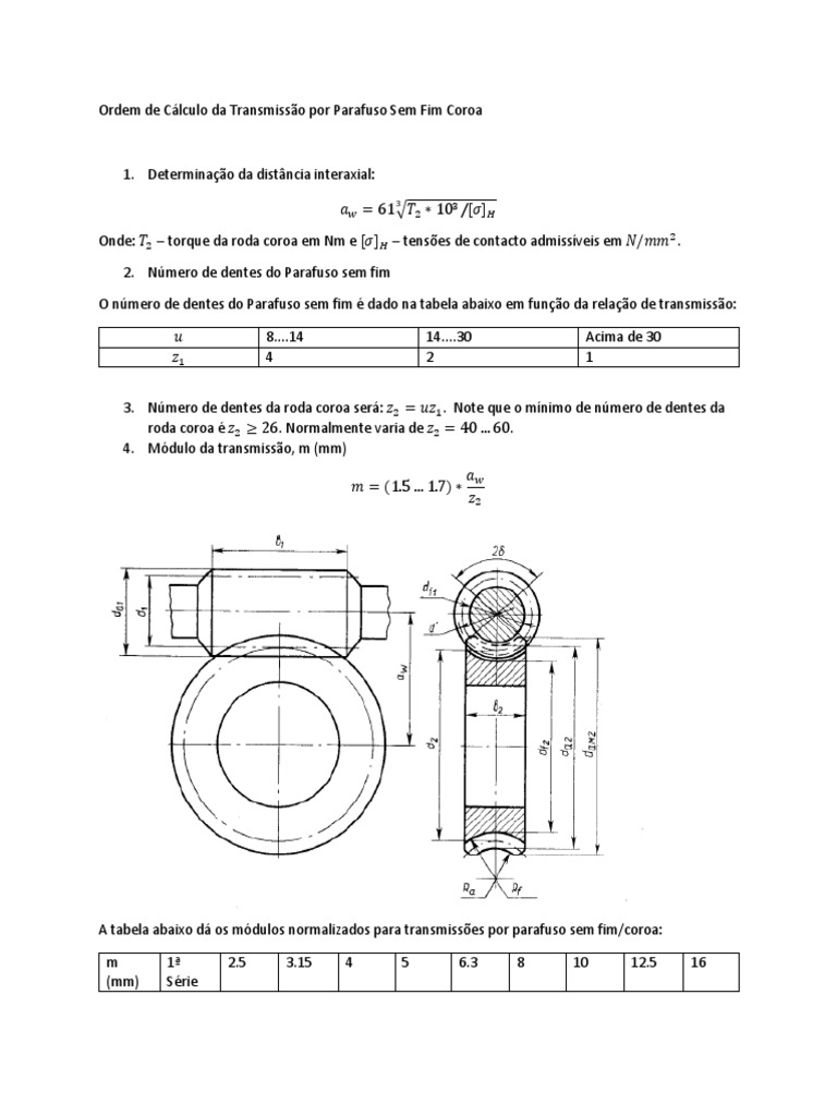Ordem Calculo Parafuso Sem Fim | PDF | Parafuso | Engenharia Mecânica