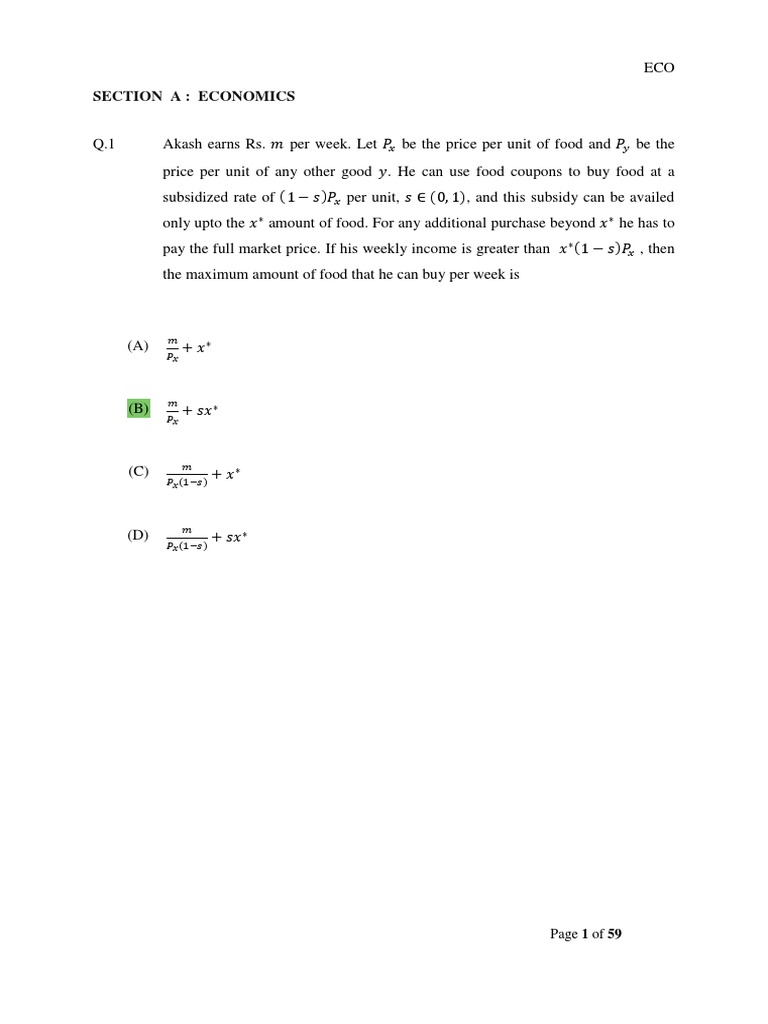 QP - MSC - Economics - 2020 - Key Answers With Questions | PDF | Demand ...