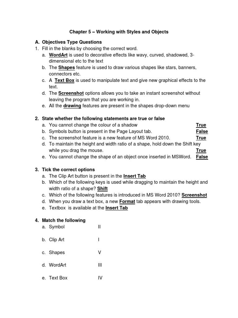 Working With Styles and Objects Grade 5 | PDF | Microsoft Word | Screenshot