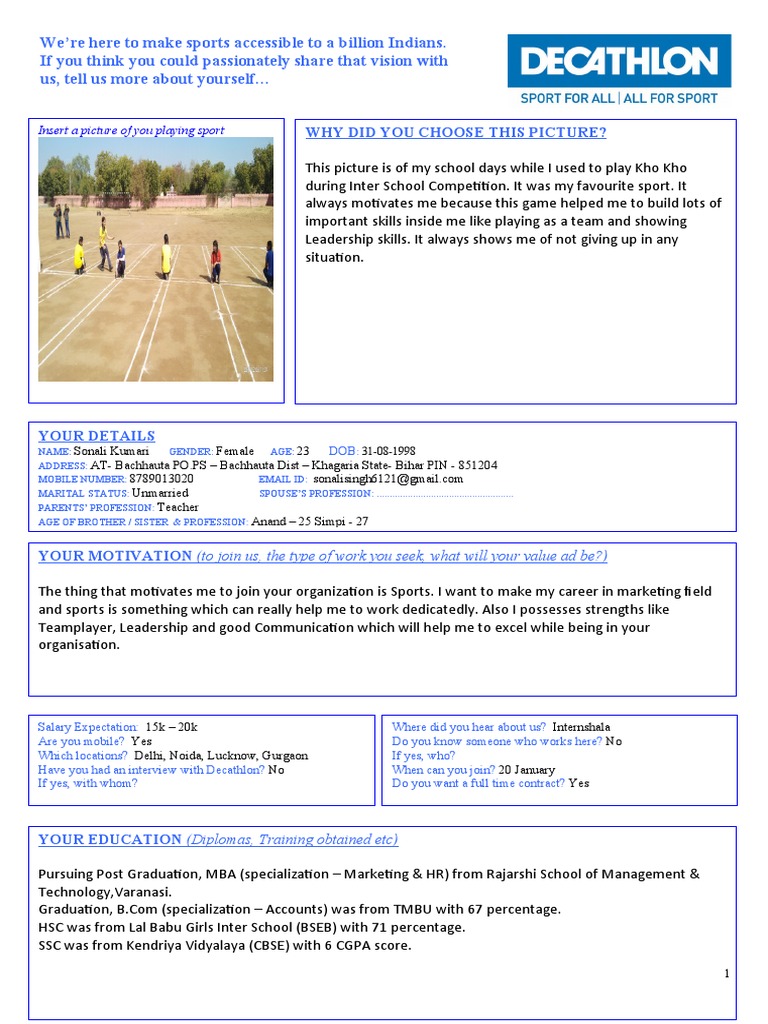 Decathlon Interview Sheet | PDF | Cognition | Communication