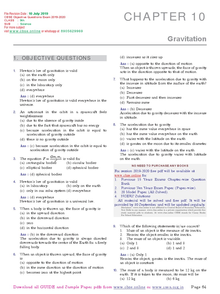 MCQ CH Gravitation 9 | PDF | Buoyancy | Gravity