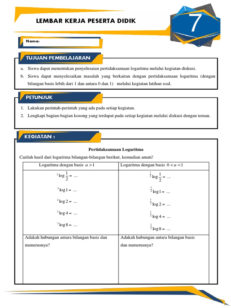 LKPD Pertidaksamaan Logaritma | PDF