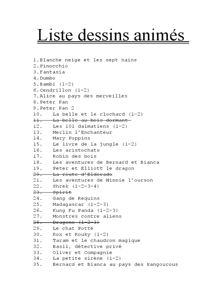 Liste Dessins Animés | Descargar gratis PDF | Films Walt Disney ...