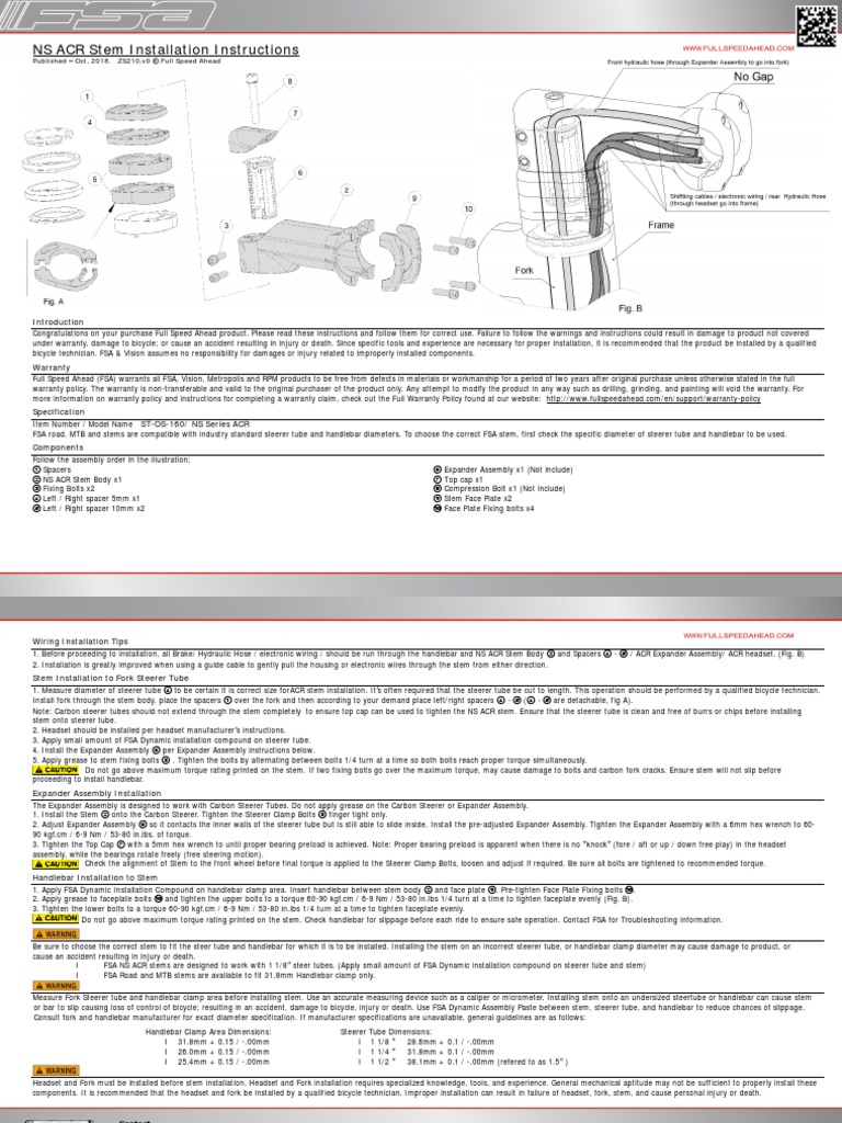NS ACR Stem Installation Instructions: Published - Oct, 2018. ZS210.v0 ...