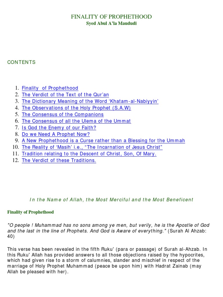 English Finality of Prophethood | PDF | Prophets And Messengers In ...