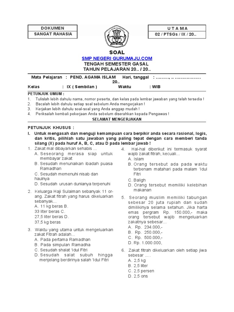 Soal PTS PAI Kelas IX Ganjil K13 | PDF