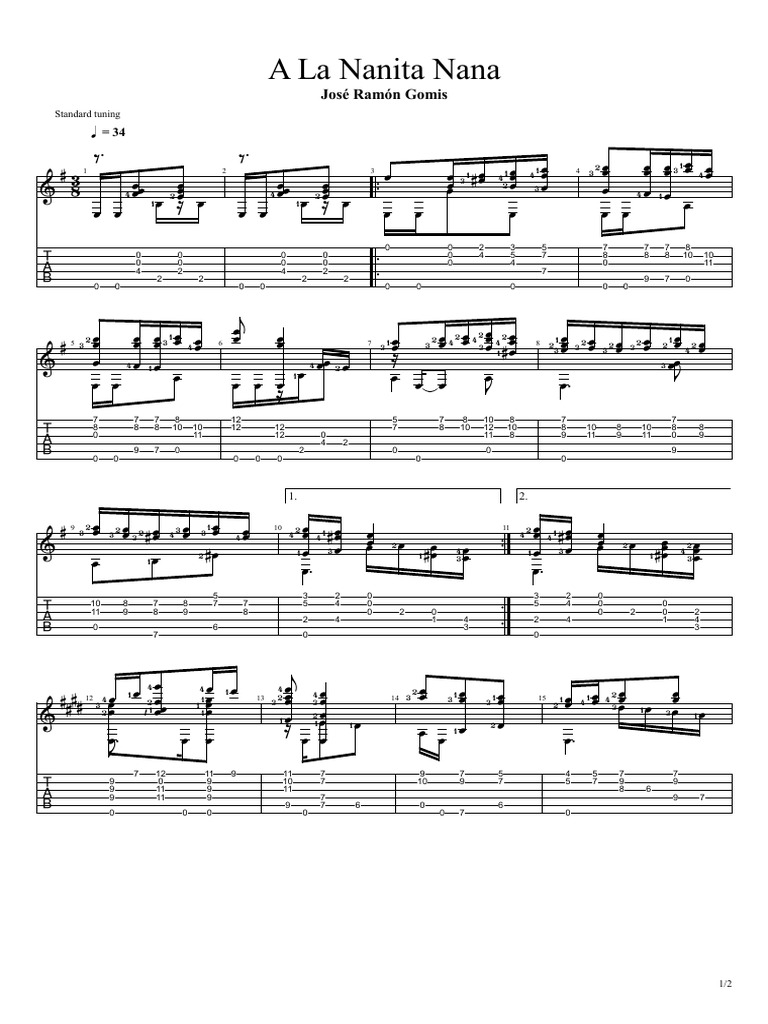 A La Nanita Nana Guitar Tabs | PDF | Guitar Family Instruments