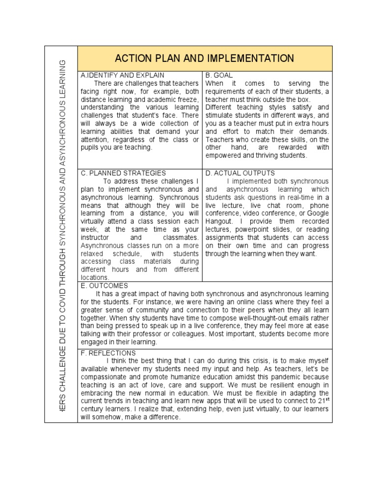 Action Plan and Implementation | PDF | Learning | Teachers