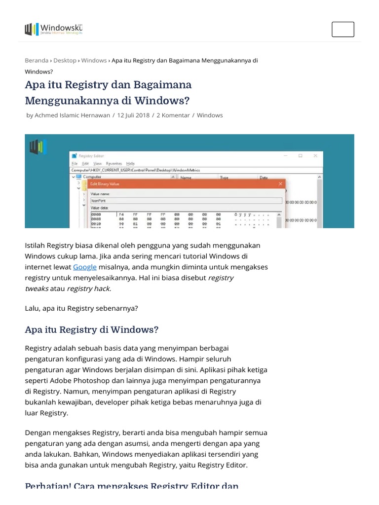 Apa Itu Registry Dan Bagaimana Menggunakannya Di Windows - Windowsku | PDF