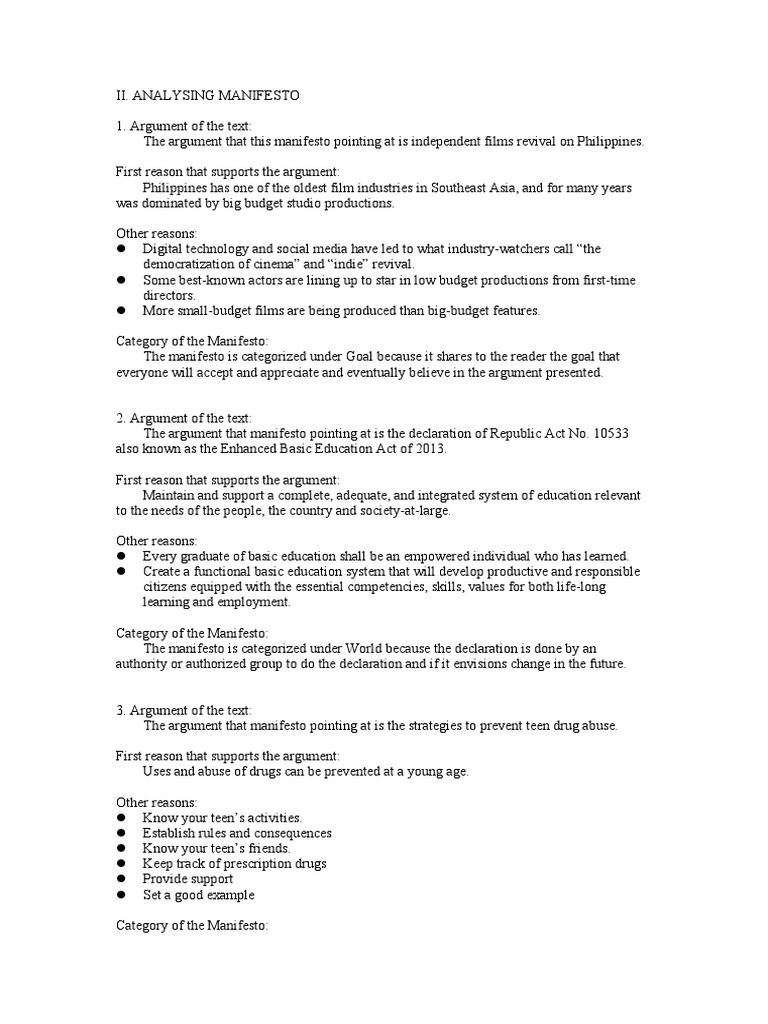 Test Eapp Manifesto and Stand | PDF | Adolescence | Philippines