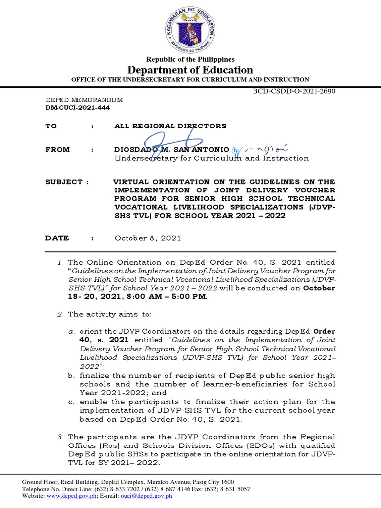 Orientation on the Implementation of the Joint Delivery Voucher Program ...