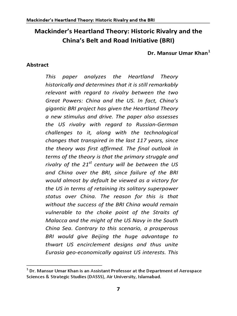 Mackinder's Heartland Theory: Historic Rivalry and The China's Belt and ...