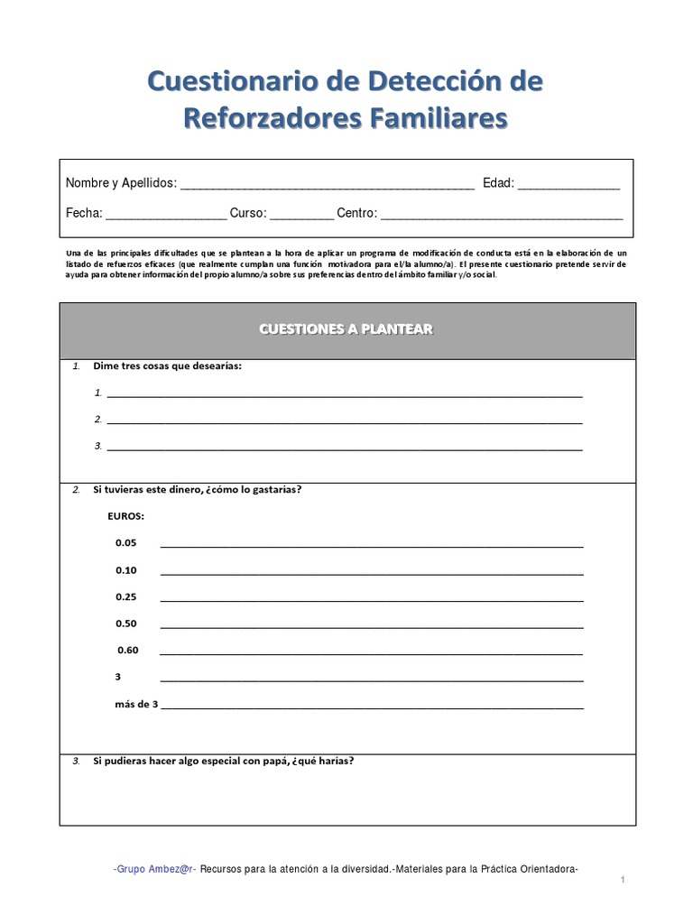 Cuestionario de Deteccion de Refuerzos Familiares | PDF