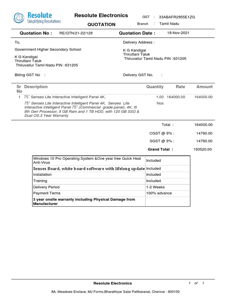 Resolute Electronics: Quotation Quotation No: Quotation Date | PDF | Personal Computing | Office ...